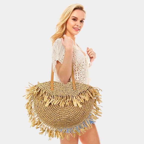 Bags | Round Straw Fringe Bag | Poshmark